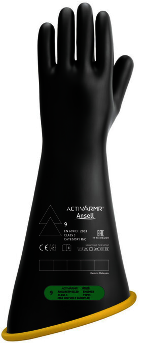Ansell Size 9.5 Black And Yellow ActivArmr® Latex Rubber Class 3 Lines ...